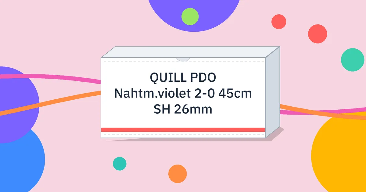 Symbolbild: Packung mit der Aufschrift QUILL PDO Nahtm.violet 2-0 45cm SH 26mm (PZN 17990461) – Verfügbarkeit und Bezug in Apotheken in Frankfurt am Main