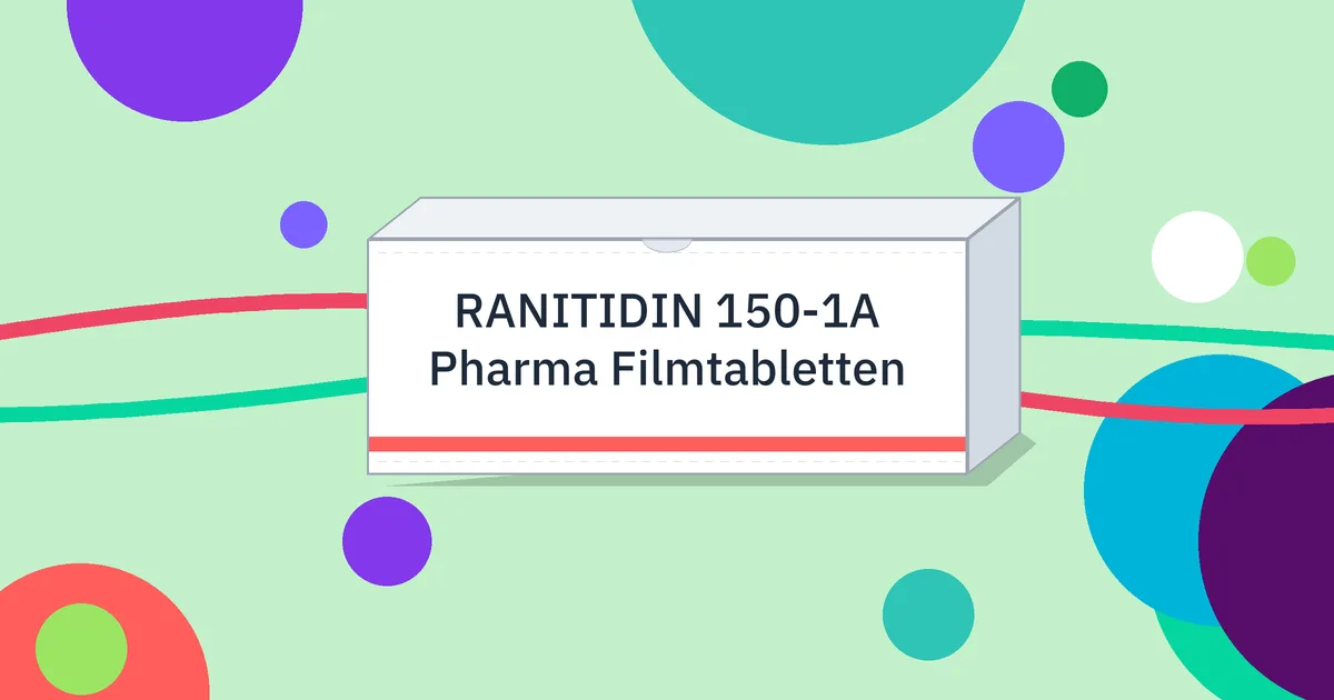 Symbolbild: Packung mit der Aufschrift RANITIDIN 150-1A Pharma Filmtabletten (PZN 08533960) – Verfügbarkeit und Bezug in Apotheken in Frankfurt am Main