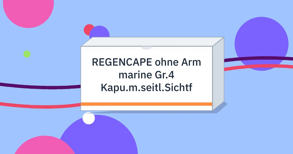 Symbolbild: Packung mit der Aufschrift REGENCAPE ohne Arm marine Gr.4 Kapu.m.seitl.Sichtf (PZN 12607003) – Verfügbarkeit und Bezug in Apotheken in Frankfurt am Main