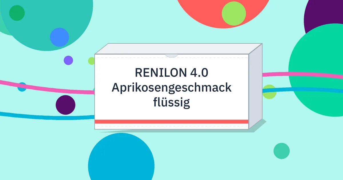 Symbolbild: Packung mit der Aufschrift RENILON 4.0 Aprikosengeschmack flüssig (PZN 20657328) – Verfügbarkeit und Bezug in Apotheken in Frankfurt am Main