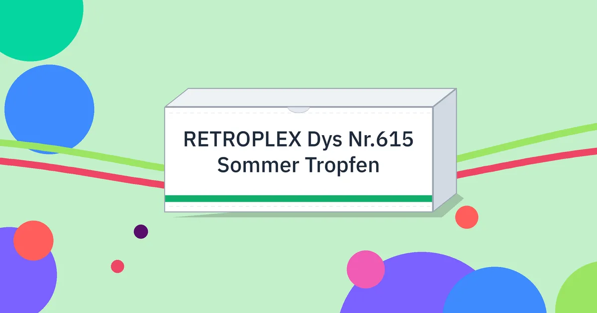 Symbolbild: Packung mit der Aufschrift RETROPLEX Dys Nr.615 Sommer Tropfen (PZN 18442945) – Verfügbarkeit und Bezug in Apotheken in Frankfurt am Main