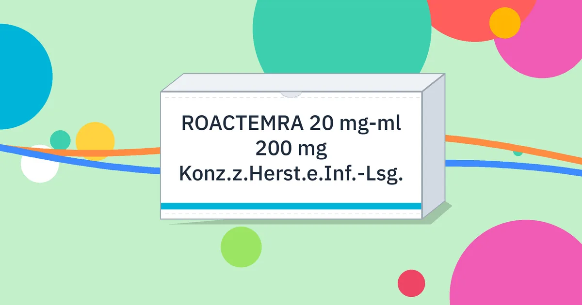 Symbolbild: Packung mit der Aufschrift ROACTEMRA 20 mg-ml 200 mg Konz.z.Herst.e.Inf.-Lsg. (PZN 05456845) – Verfügbarkeit und Bezug in Apotheken in Frankfurt am Main