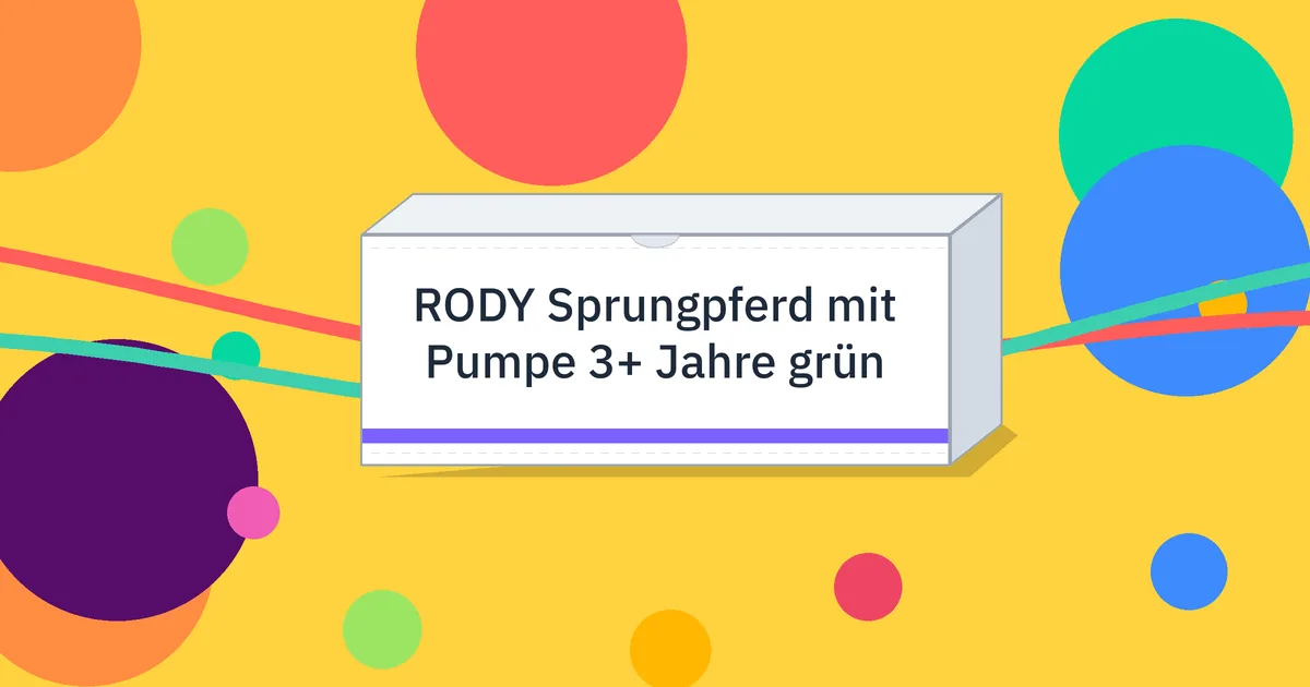 Symbolbild: Packung mit der Aufschrift RODY Sprungpferd mit Pumpe 3+ Jahre grün (PZN 15410488) – Verfügbarkeit und Bezug in Apotheken in Frankfurt am Main