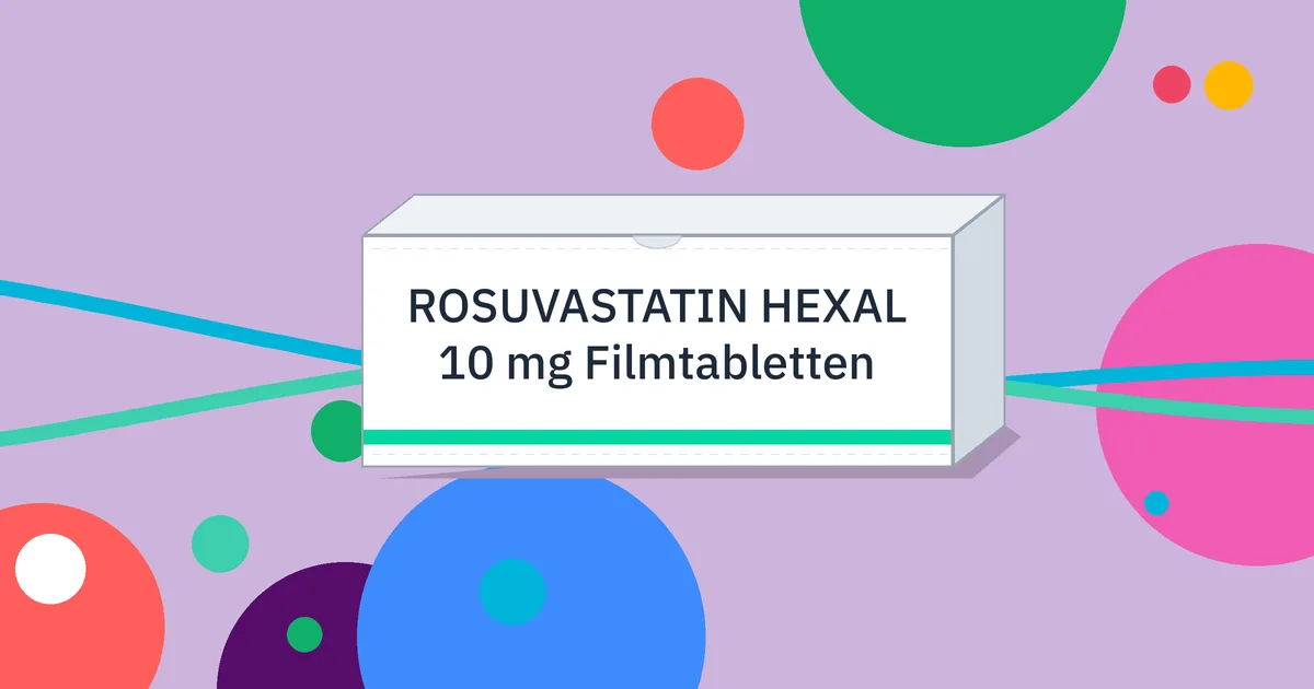 Symbolbild: Packung mit der Aufschrift ROSUVASTATIN HEXAL 10 mg Filmtabletten (PZN 17411492) – Verfügbarkeit und Bezug in Apotheken in Frankfurt am Main
