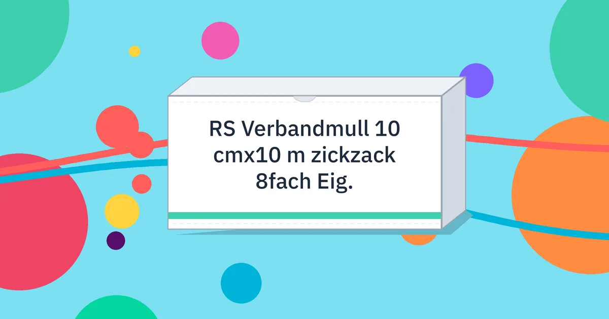 Symbolbild: Packung mit der Aufschrift RS Verbandmull 10 cmx10 m zickzack 8fach Eig. (PZN 09947445) – Verfügbarkeit und Bezug in Apotheken in Frankfurt am Main