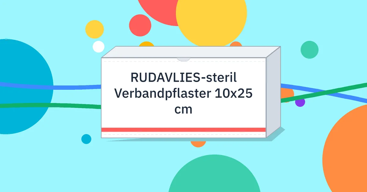 Symbolbild: Packung mit der Aufschrift RUDAVLIES-steril Verbandpflaster 10x25 cm (PZN 13707126) – Verfügbarkeit und Bezug in Apotheken in Frankfurt am Main