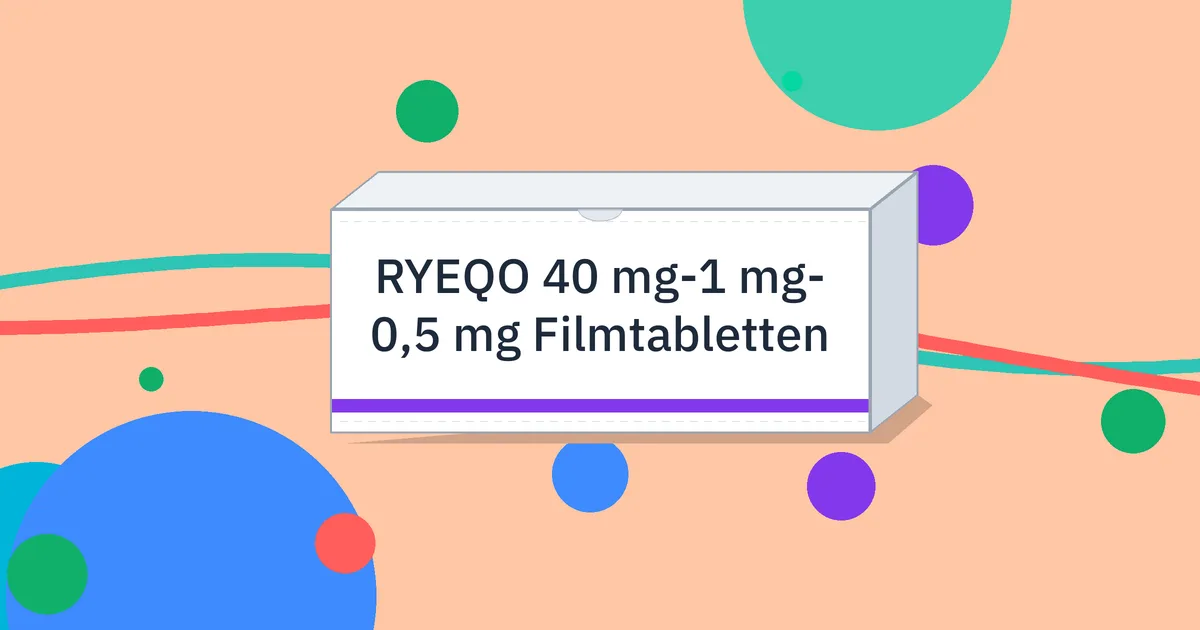 Symbolbild: Packung mit der Aufschrift RYEQO 40 mg-1 mg-0,5 mg Filmtabletten (PZN 17367897) – Verfügbarkeit und Bezug in Apotheken in Frankfurt am Main
