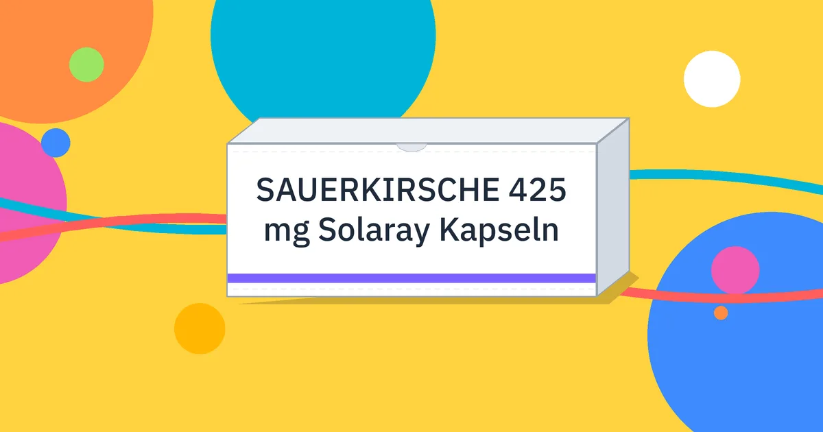 Symbolbild: Packung mit der Aufschrift SAUERKIRSCHE 425 mg Solaray Kapseln (PZN 17254696) – Verfügbarkeit und Bezug in Apotheken in Frankfurt am Main