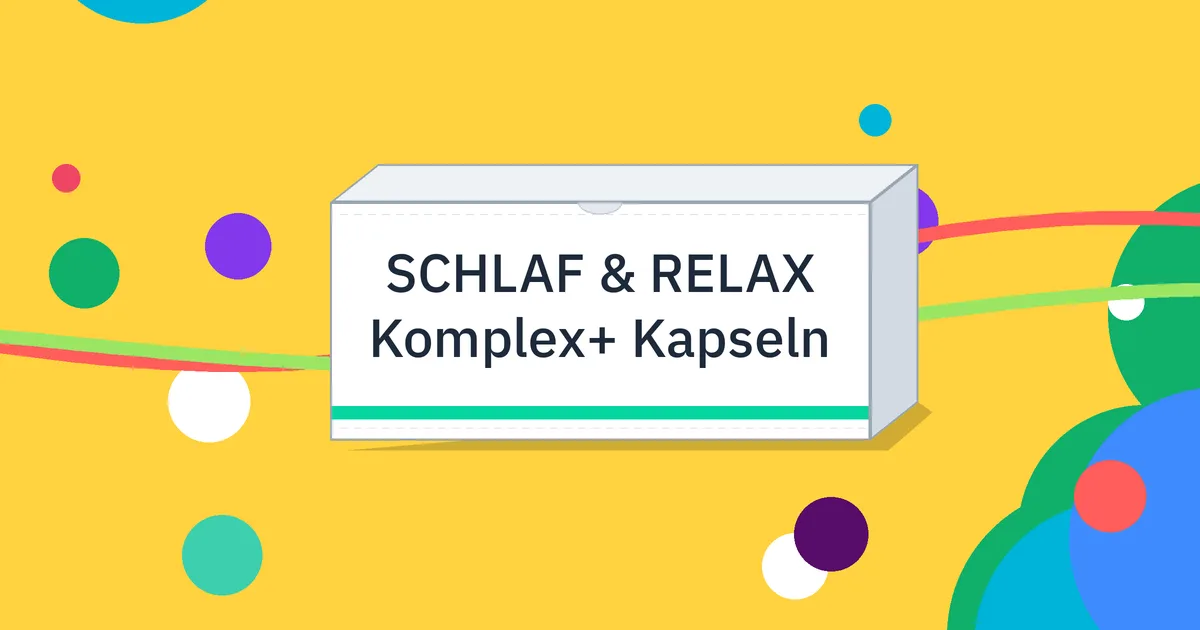 Symbolbild: Packung mit der Aufschrift SCHLAF & RELAX Komplex+ Kapseln (PZN 20700840) – Verfügbarkeit und Bezug in Apotheken in Frankfurt am Main