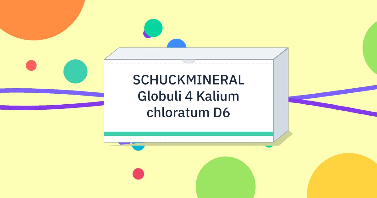 Symbolbild: Packung mit der Aufschrift SCHUCKMINERAL Globuli 4 Kalium chloratum D6 (PZN 00413297) – Verfügbarkeit und Bezug in Apotheken in Frankfurt am Main