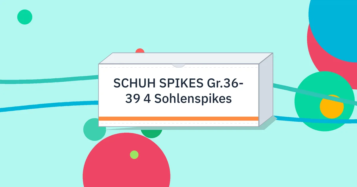 Symbolbild: Packung mit der Aufschrift SCHUH SPIKES Gr.36-39 4 Sohlenspikes (PZN 09527602) – Verfügbarkeit und Bezug in Apotheken in Frankfurt am Main