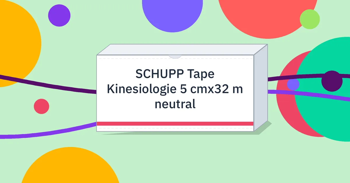 Symbolbild: Packung mit der Aufschrift SCHUPP Tape Kinesiologie 5 cmx32 m neutral (PZN 14446490) – Verfügbarkeit und Bezug in Apotheken in Frankfurt am Main