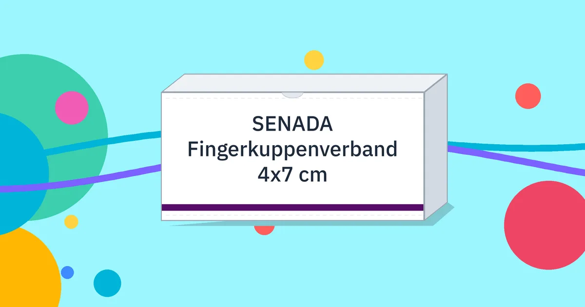Symbolbild: Packung mit der Aufschrift SENADA Fingerkuppenverband 4x7 cm (PZN 00483056) – Verfügbarkeit und Bezug in Apotheken in Frankfurt am Main