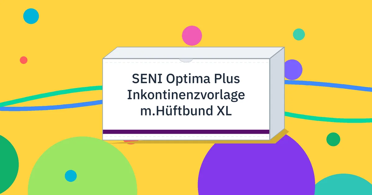 Symbolbild: Packung mit der Aufschrift SENI Optima Plus Inkontinenzvorlage m.Hüftbund XL (PZN 14300071) – Verfügbarkeit und Bezug in Apotheken in Frankfurt am Main