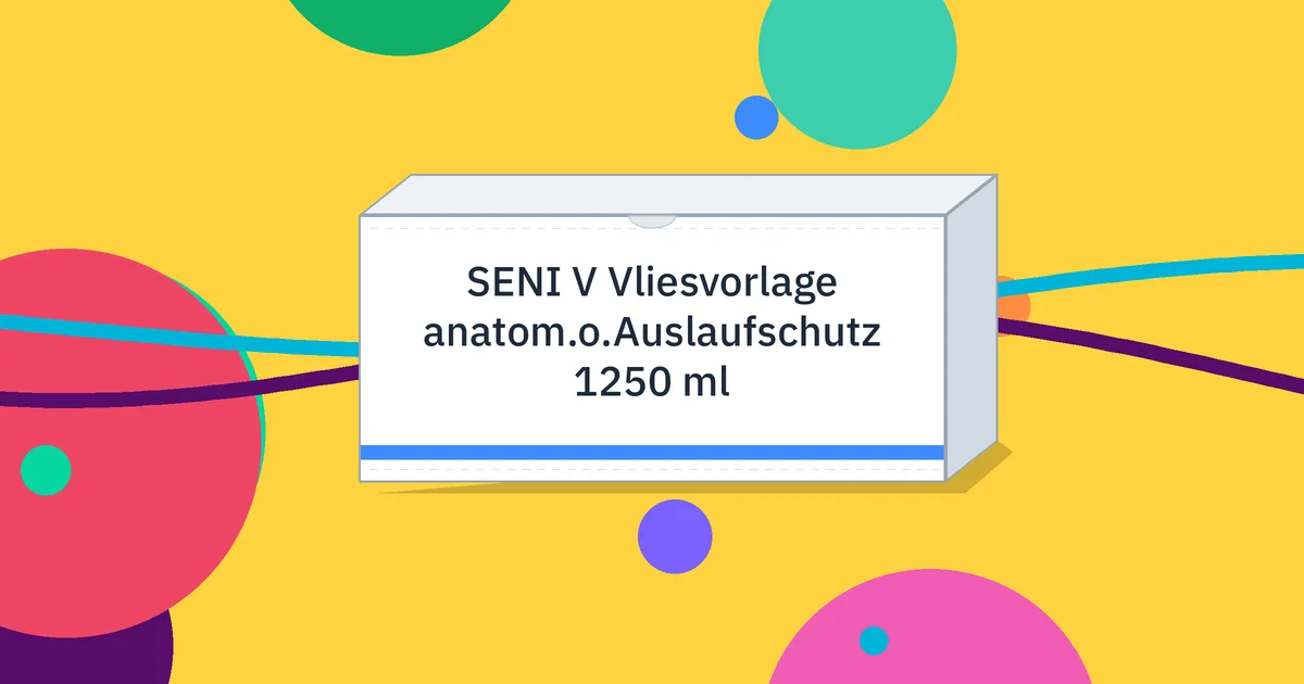 Symbolbild: Packung mit der Aufschrift SENI V Vliesvorlage anatom.o.Auslaufschutz 1250 ml (PZN 12376621) – Verfügbarkeit und Bezug in Apotheken in Frankfurt am Main