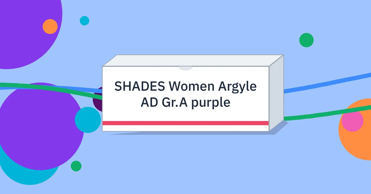Symbolbild: Packung mit der Aufschrift SHADES Women Argyle AD Gr.A purple (PZN 16992742) – Verfügbarkeit und Bezug in Apotheken in Frankfurt am Main