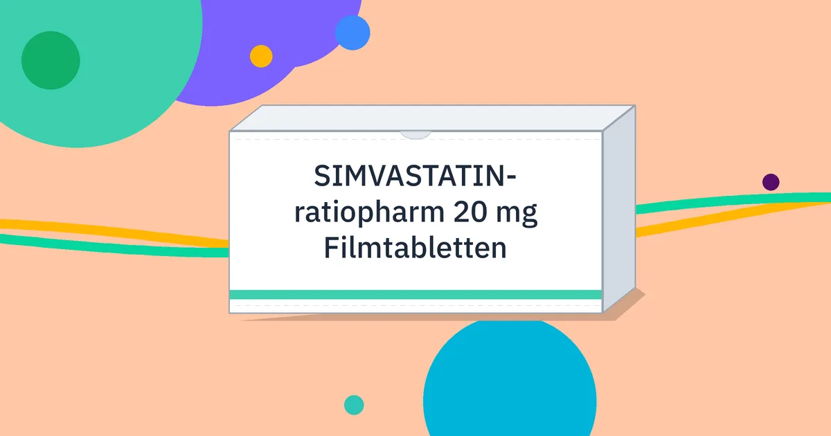 Symbolbild: Packung mit der Aufschrift SIMVASTATIN-ratiopharm 20 mg Filmtabletten (PZN 03508609) – Verfügbarkeit und Bezug in Apotheken in Frankfurt am Main