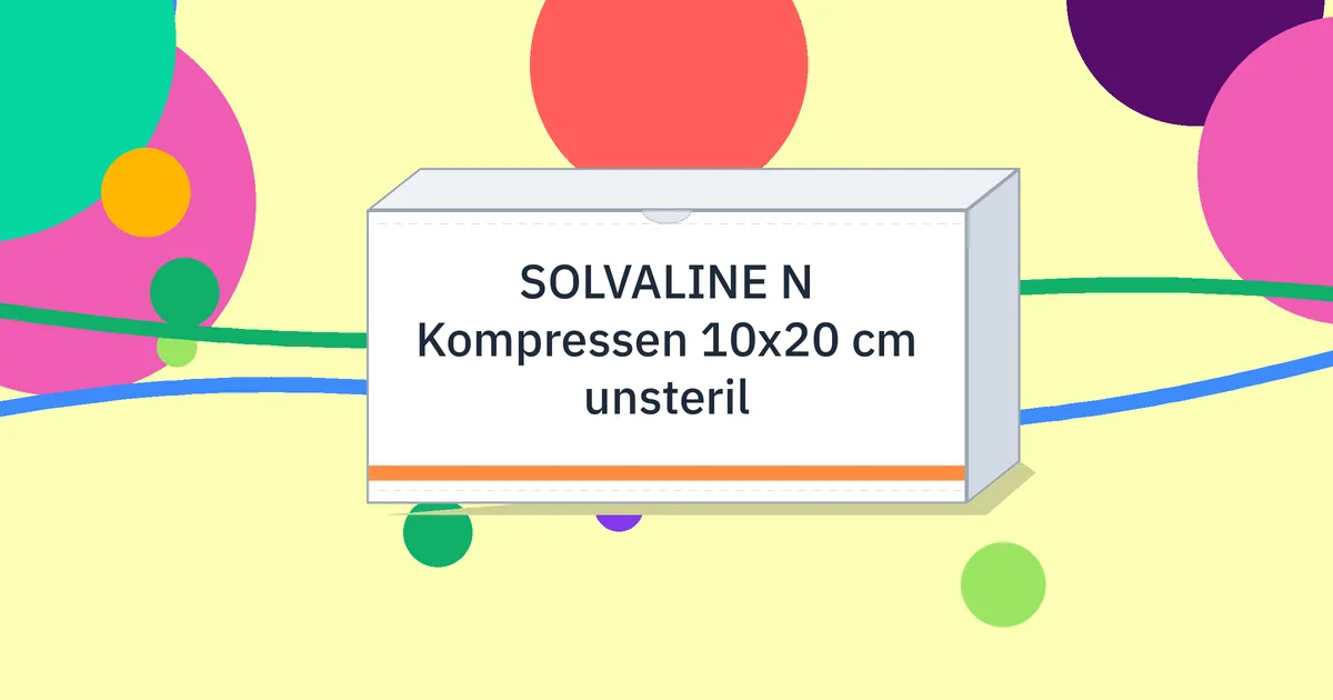 Symbolbild: Packung mit der Aufschrift SOLVALINE N Kompressen 10x20 cm unsteril (PZN 18038517) – Verfügbarkeit und Bezug in Apotheken in Frankfurt am Main
