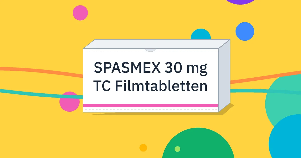 Symbolbild: Packung mit der Aufschrift SPASMEX 30 mg TC Filmtabletten (PZN 00880099) – Verfügbarkeit und Bezug in Apotheken in Frankfurt am Main
