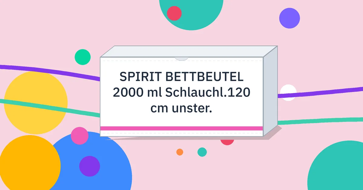 Symbolbild: Packung mit der Aufschrift SPIRIT BETTBEUTEL 2000 ml Schlauchl.120 cm unster. (PZN 12749944) – Verfügbarkeit und Bezug in Apotheken in Frankfurt am Main