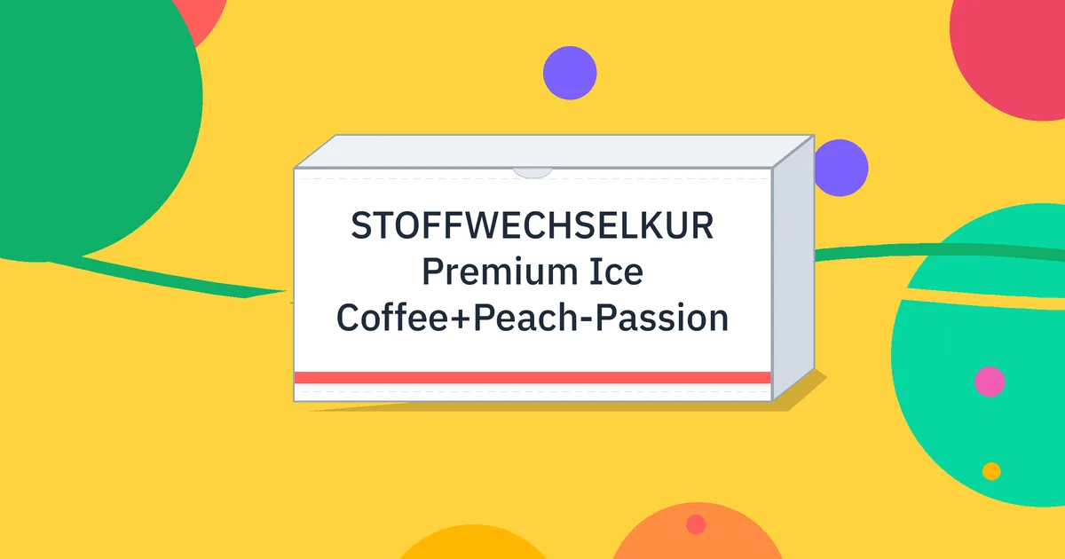 Symbolbild: Packung mit der Aufschrift STOFFWECHSELKUR Premium Ice Coffee+Peach-Passion (PZN 14044484) – Verfügbarkeit und Bezug in Apotheken in Frankfurt am Main
