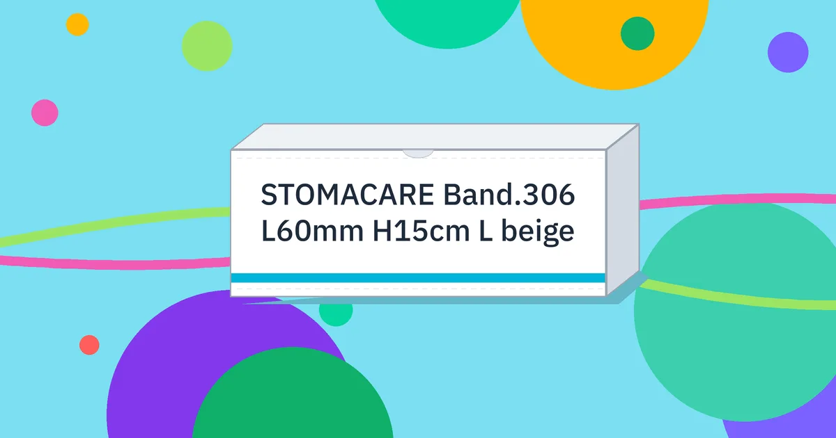 Symbolbild: Packung mit der Aufschrift STOMACARE Band.306 L60mm H15cm L beige (PZN 04307215) – Verfügbarkeit und Bezug in Apotheken in Frankfurt am Main