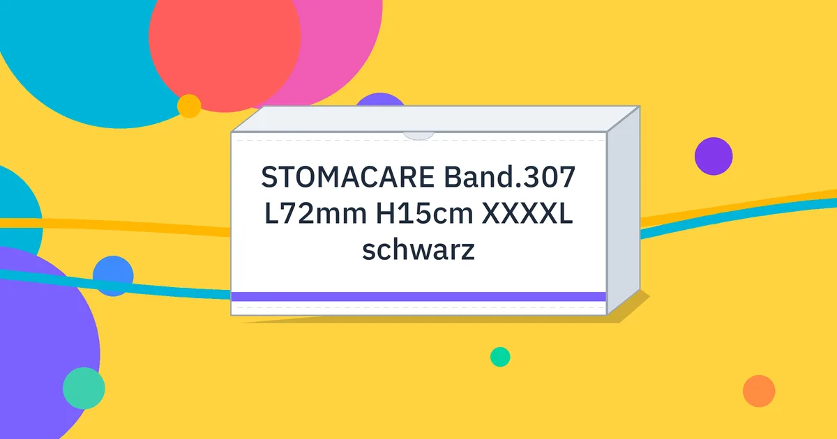 Symbolbild: Packung mit der Aufschrift STOMACARE Band.307 L72mm H15cm XXXXL schwarz (PZN 09437135) – Verfügbarkeit und Bezug in Apotheken in Frankfurt am Main