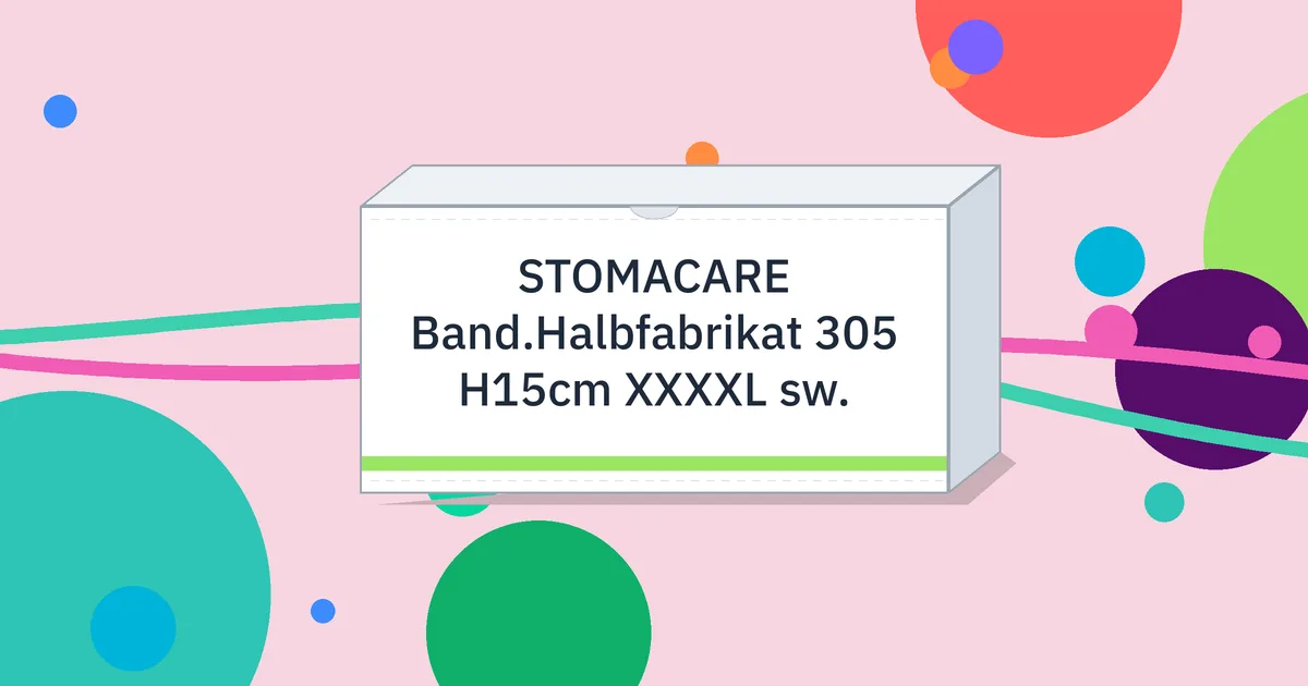 Symbolbild: Packung mit der Aufschrift STOMACARE Band.Halbfabrikat 305 H15cm XXXXL sw. (PZN 09436839) – Verfügbarkeit und Bezug in Apotheken in Frankfurt am Main