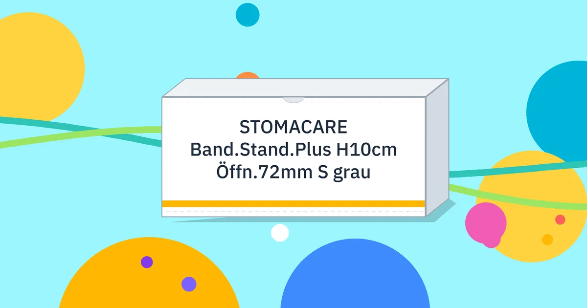 Symbolbild: Packung mit der Aufschrift STOMACARE Band.Stand.Plus H10cm Öffn.72mm S grau (PZN 16750217) – Verfügbarkeit und Bezug in Apotheken in Frankfurt am Main