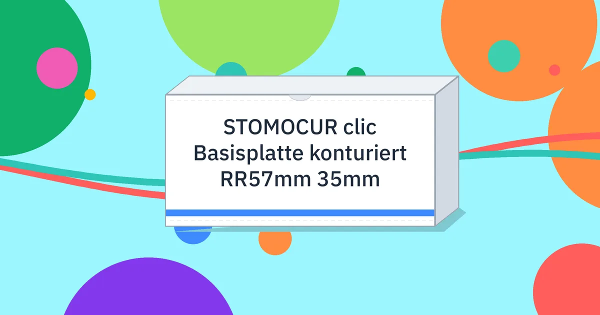 Symbolbild: Packung mit der Aufschrift STOMOCUR clic Basisplatte konturiert RR57mm 35mm (PZN 18238972) – Verfügbarkeit und Bezug in Apotheken in Frankfurt am Main