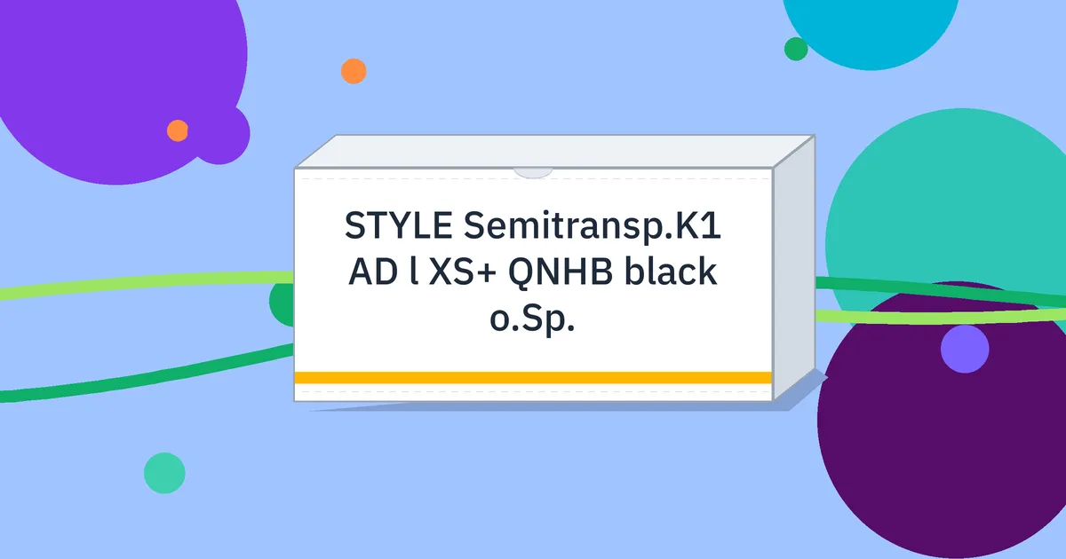 Symbolbild: Packung mit der Aufschrift STYLE Semitransp.K1 AD l XS+ QNHB black o.Sp. (PZN 18869141) – Verfügbarkeit und Bezug in Apotheken in Frankfurt am Main