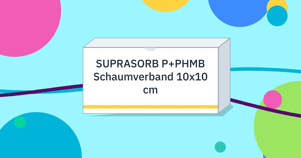 Symbolbild: Packung mit der Aufschrift SUPRASORB P+PHMB Schaumverband 10x10 cm (PZN 15421090) – Verfügbarkeit und Bezug in Apotheken in Frankfurt am Main
