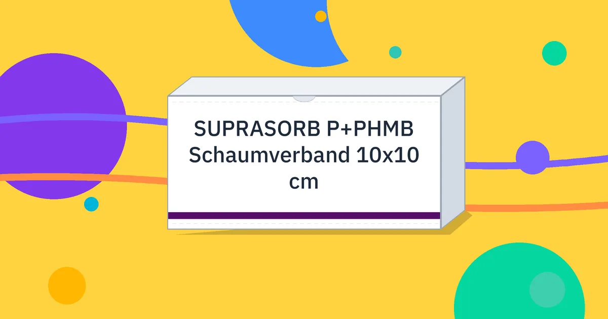 Symbolbild: Packung mit der Aufschrift SUPRASORB P+PHMB Schaumverband 10x10 cm (PZN 17842424) – Verfügbarkeit und Bezug in Apotheken in Frankfurt am Main