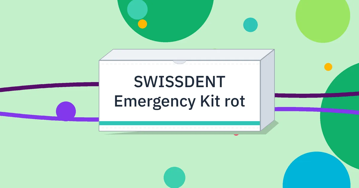 Symbolbild: Packung mit der Aufschrift SWISSDENT Emergency Kit rot (PZN 11847722) – Verfügbarkeit und Bezug in Apotheken in Frankfurt am Main