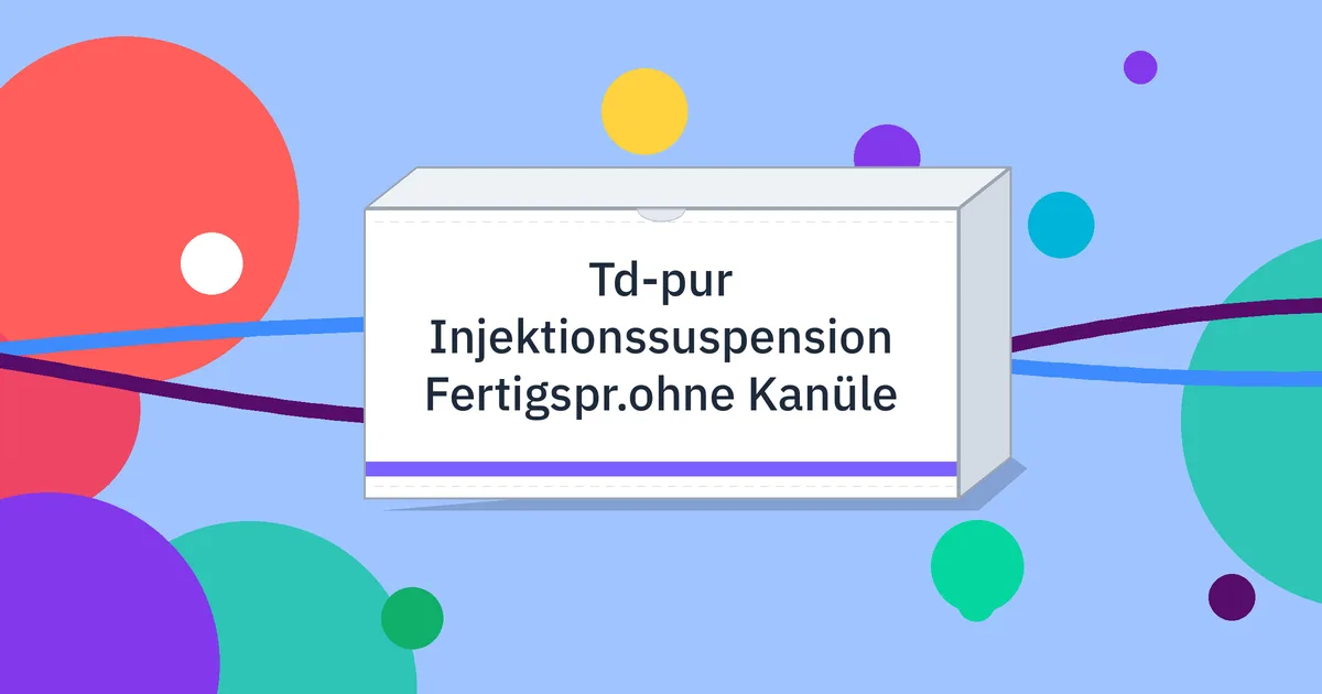 Symbolbild: Packung mit der Aufschrift Td-pur Injektionssuspension Fertigspr.ohne Kanüle (PZN 07566590) – Verfügbarkeit und Bezug in Apotheken in Frankfurt am Main