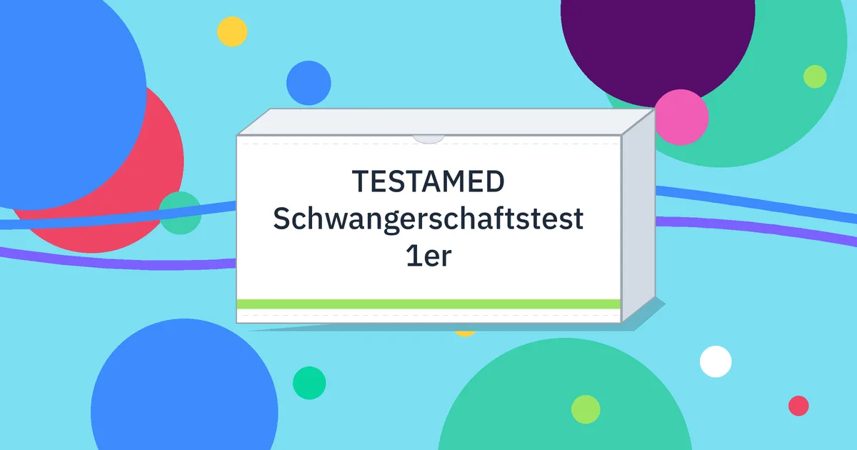 Symbolbild: Packung mit der Aufschrift TESTAMED Schwangerschaftstest 1er (PZN 11155728) – Verfügbarkeit und Bezug in Apotheken in Frankfurt am Main