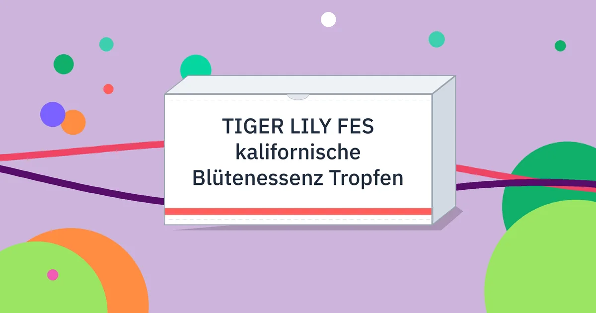 Symbolbild: Packung mit der Aufschrift TIGER LILY FES kalifornische Blütenessenz Tropfen (PZN 09174026) – Verfügbarkeit und Bezug in Apotheken in Frankfurt am Main
