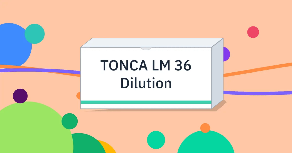 Symbolbild: Packung mit der Aufschrift TONCA LM 36 Dilution (PZN 13225491) – Verfügbarkeit und Bezug in Apotheken in Frankfurt am Main