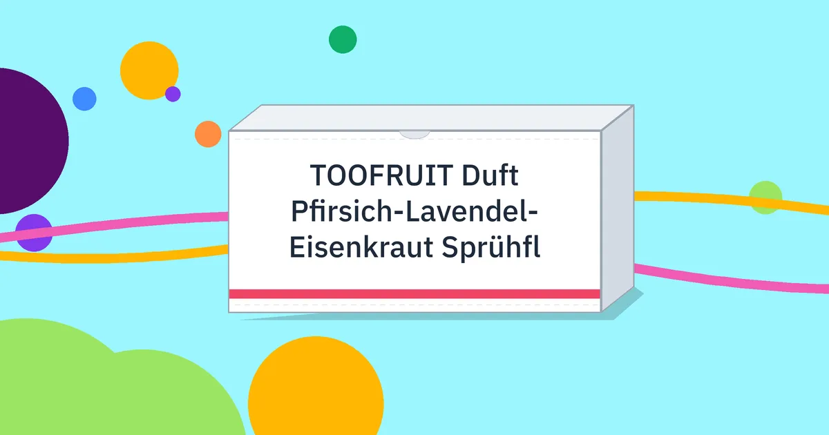Symbolbild: Packung mit der Aufschrift TOOFRUIT Duft Pfirsich-Lavendel-Eisenkraut Sprühfl (PZN 19387668) – Verfügbarkeit und Bezug in Apotheken in Frankfurt am Main