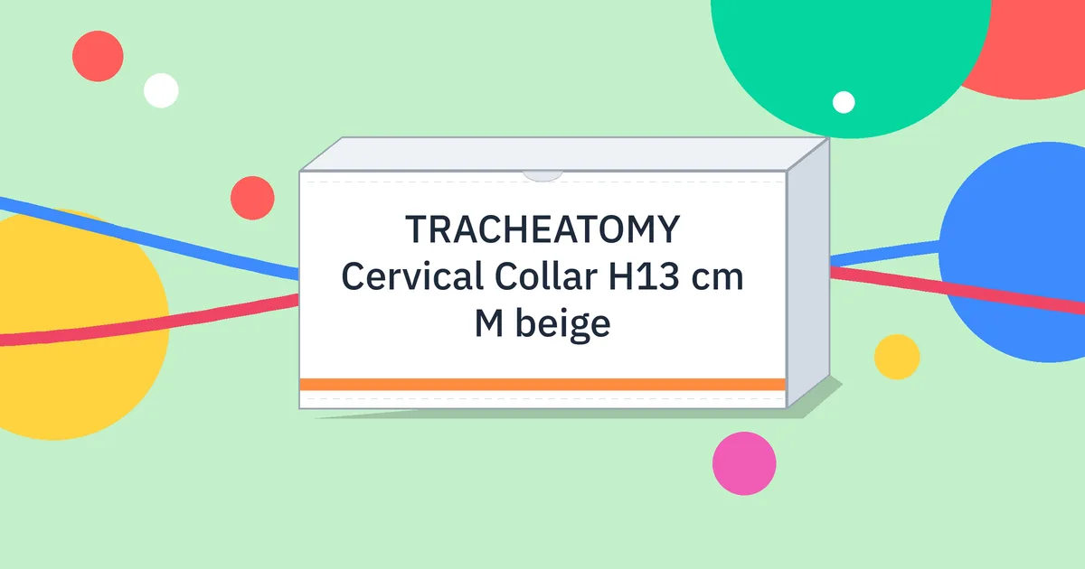 Symbolbild: Packung mit der Aufschrift TRACHEATOMY Cervical Collar H13 cm M beige (PZN 06333257) – Verfügbarkeit und Bezug in Apotheken in Frankfurt am Main