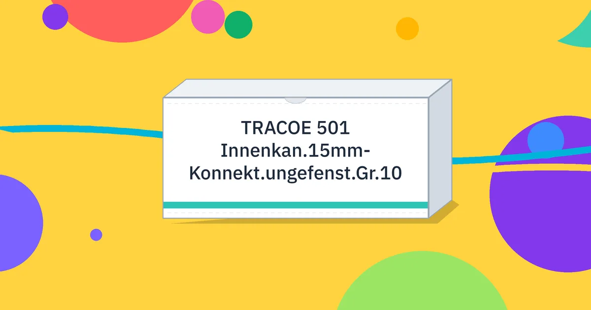 Symbolbild: Packung mit der Aufschrift TRACOE 501 Innenkan.15mm-Konnekt.ungefenst.Gr.10 (PZN 02723062) – Verfügbarkeit und Bezug in Apotheken in Frankfurt am Main