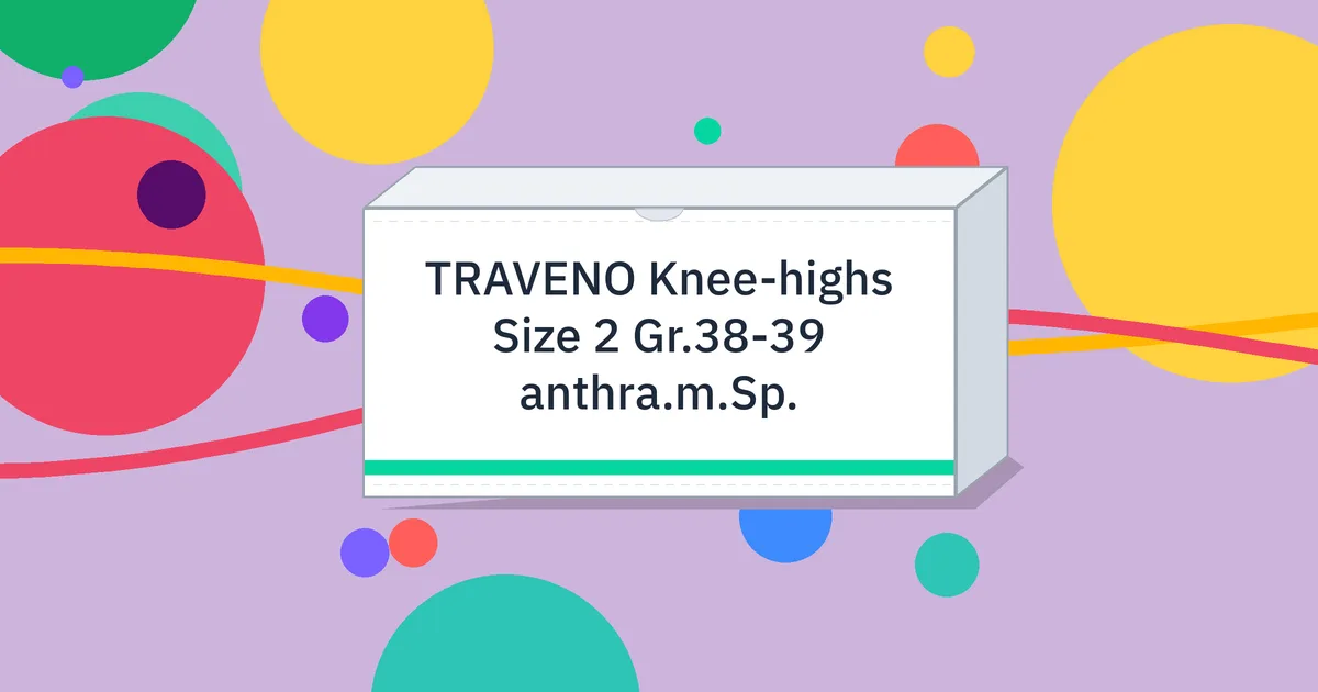 Symbolbild: Packung mit der Aufschrift TRAVENO Knee-highs Size 2 Gr.38-39 anthra.m.Sp. (PZN 17602855) – Verfügbarkeit und Bezug in Apotheken in Frankfurt am Main