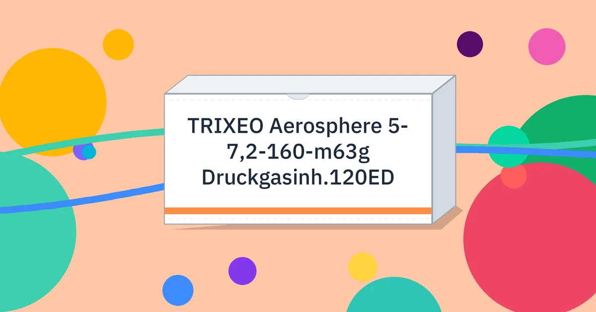 Symbolbild: Packung mit der Aufschrift TRIXEO Aerosphere 5-7,2-160-m63g Druckgasinh.120ED (PZN 19798124) – Verfügbarkeit und Bezug in Apotheken in Frankfurt am Main
