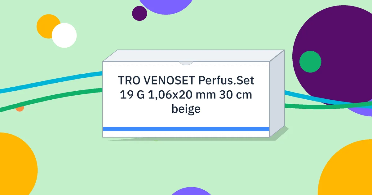 Symbolbild: Packung mit der Aufschrift TRO VENOSET Perfus.Set 19 G 1,06x20 mm 30 cm beige (PZN 12366120) – Verfügbarkeit und Bezug in Apotheken in Frankfurt am Main