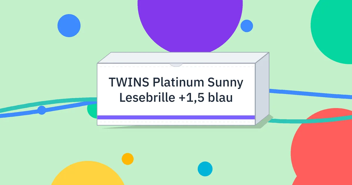 Symbolbild: Packung mit der Aufschrift TWINS Platinum Sunny Lesebrille +1,5 blau (PZN 13343948) – Verfügbarkeit und Bezug in Apotheken in Frankfurt am Main