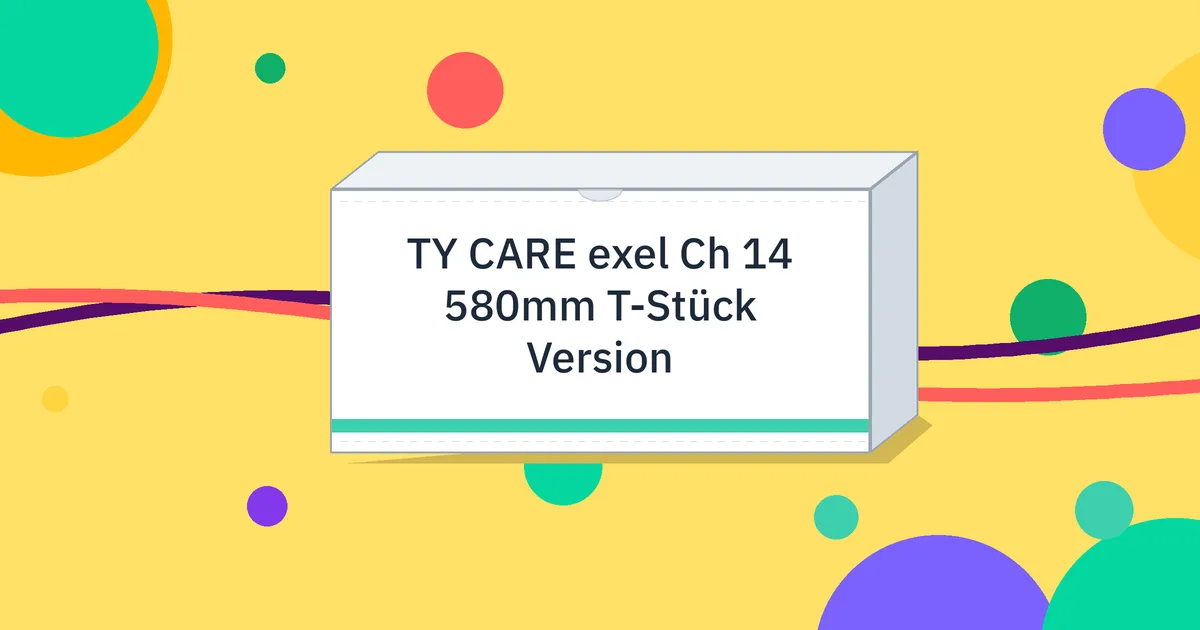 Symbolbild: Packung mit der Aufschrift TY CARE exel Ch 14 580mm T-Stück Version (PZN 00818321) – Verfügbarkeit und Bezug in Apotheken in Frankfurt am Main
