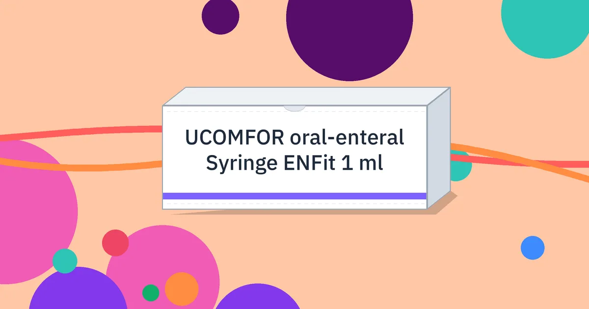 Symbolbild: Packung mit der Aufschrift UCOMFOR oral-enteral Syringe ENFit 1 ml (PZN 14261307) – Verfügbarkeit und Bezug in Apotheken in Frankfurt am Main
