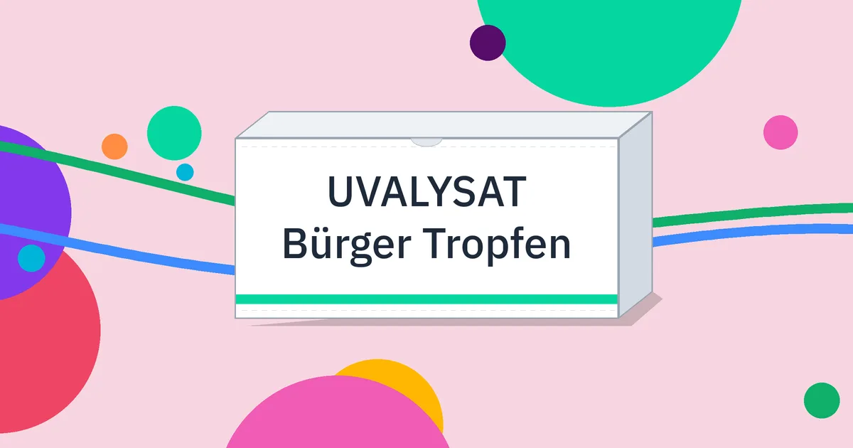 Symbolbild: Packung mit der Aufschrift UVALYSAT Bürger Tropfen (PZN 06715390) – Verfügbarkeit und Bezug in Apotheken in Frankfurt am Main