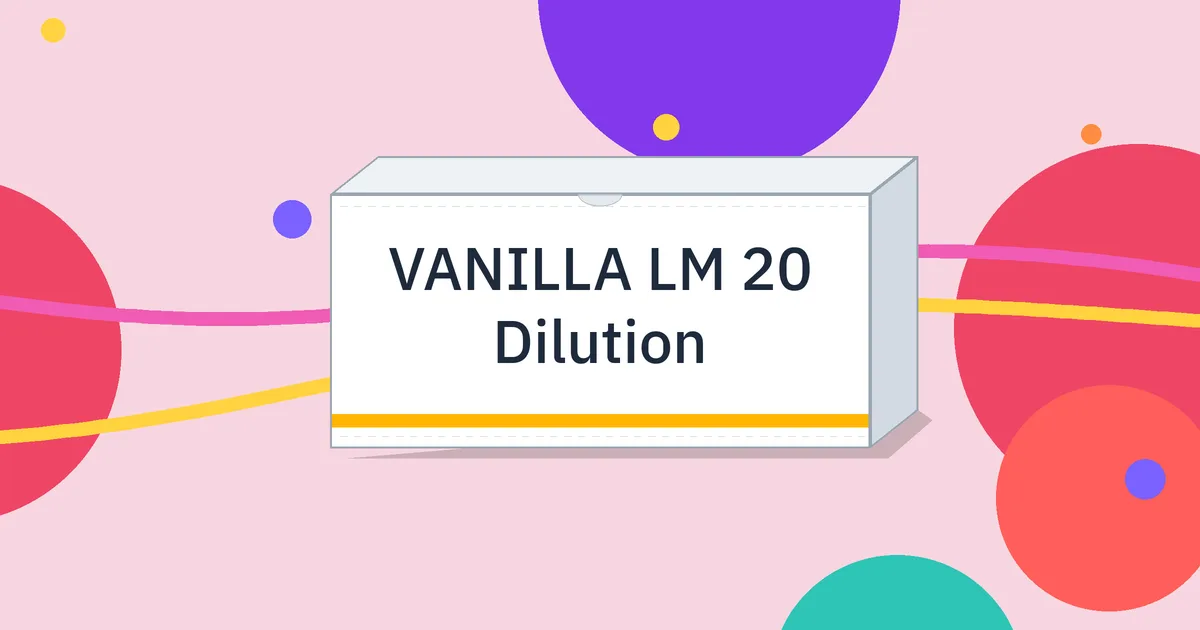 Symbolbild: Packung mit der Aufschrift VANILLA LM 20 Dilution (PZN 13263758) – Verfügbarkeit und Bezug in Apotheken in Frankfurt am Main