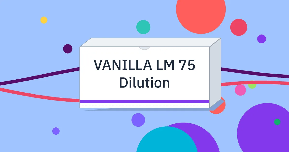 Symbolbild: Packung mit der Aufschrift VANILLA LM 75 Dilution (PZN 13264083) – Verfügbarkeit und Bezug in Apotheken in Frankfurt am Main